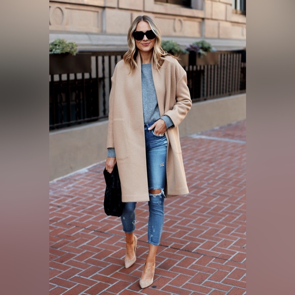Vince | Jackets & Coats | Vince Collarless Wool Coat In Limestone ...
